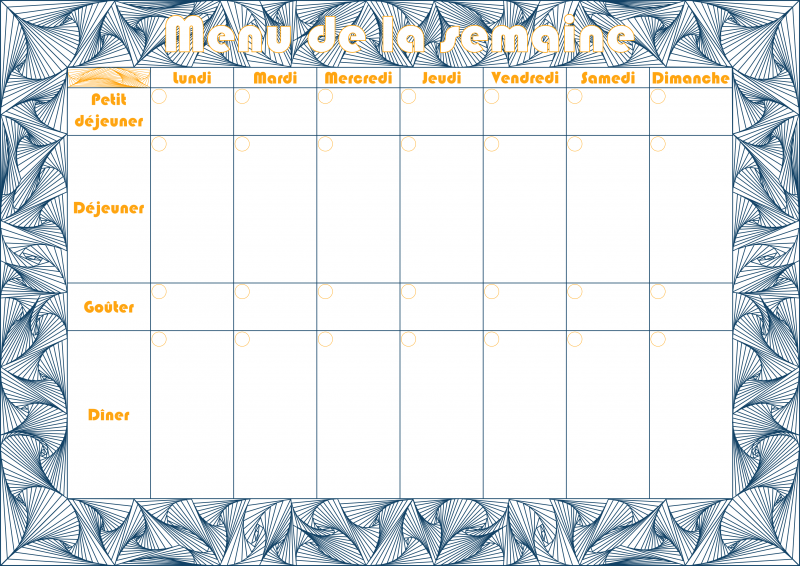 Menu hebdomadaire à imprimer | Les petites chozes
